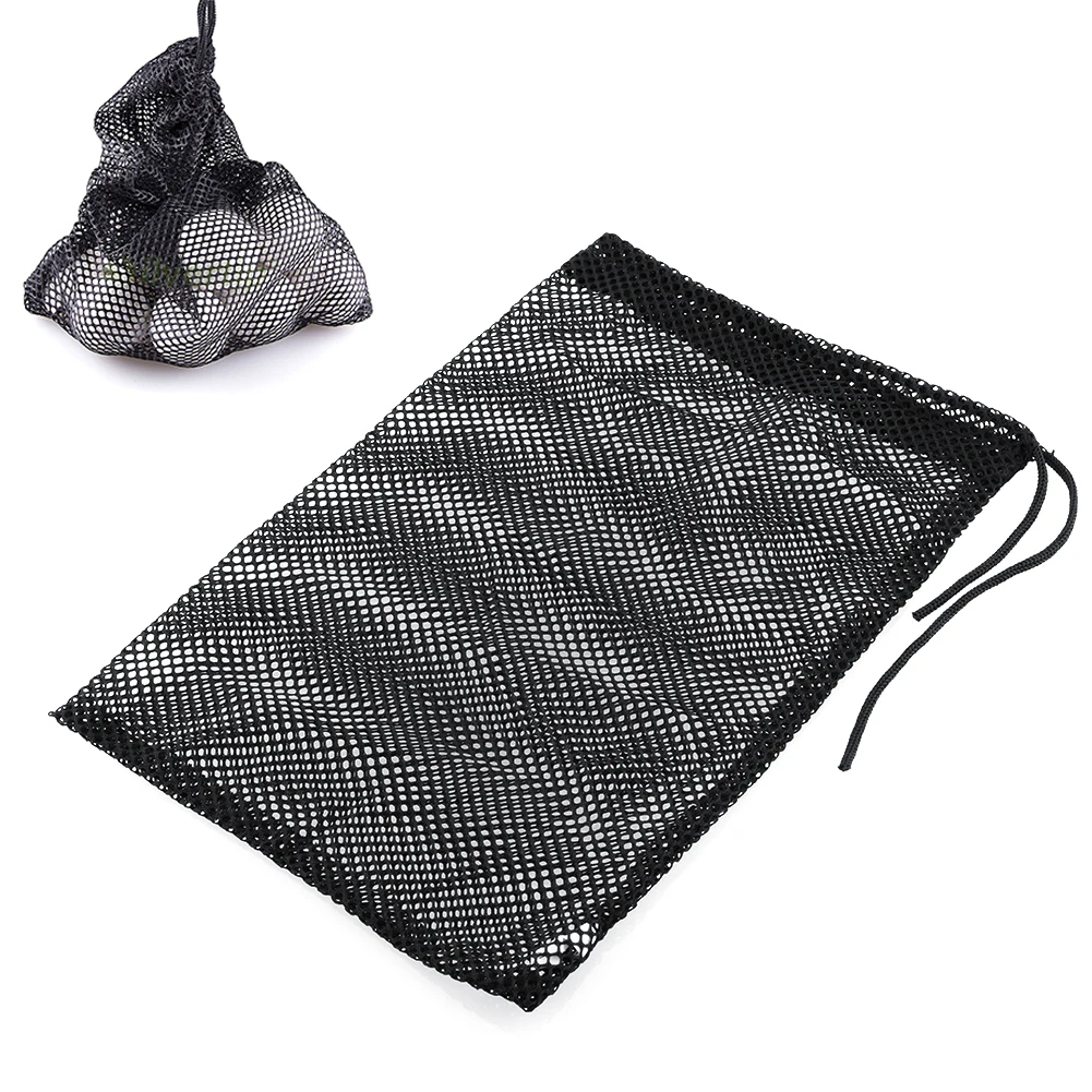 Black Nylon Mesh Net Bag Pouch Golf Tennis 48 Balls Holder Hold Ball ...