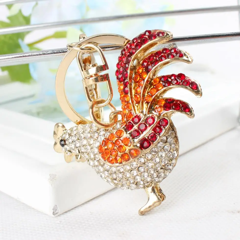 Red-Black-Wing-Tail-Chicken-Cock-Rooster-Keyring-Rhinestone-Crystal ...