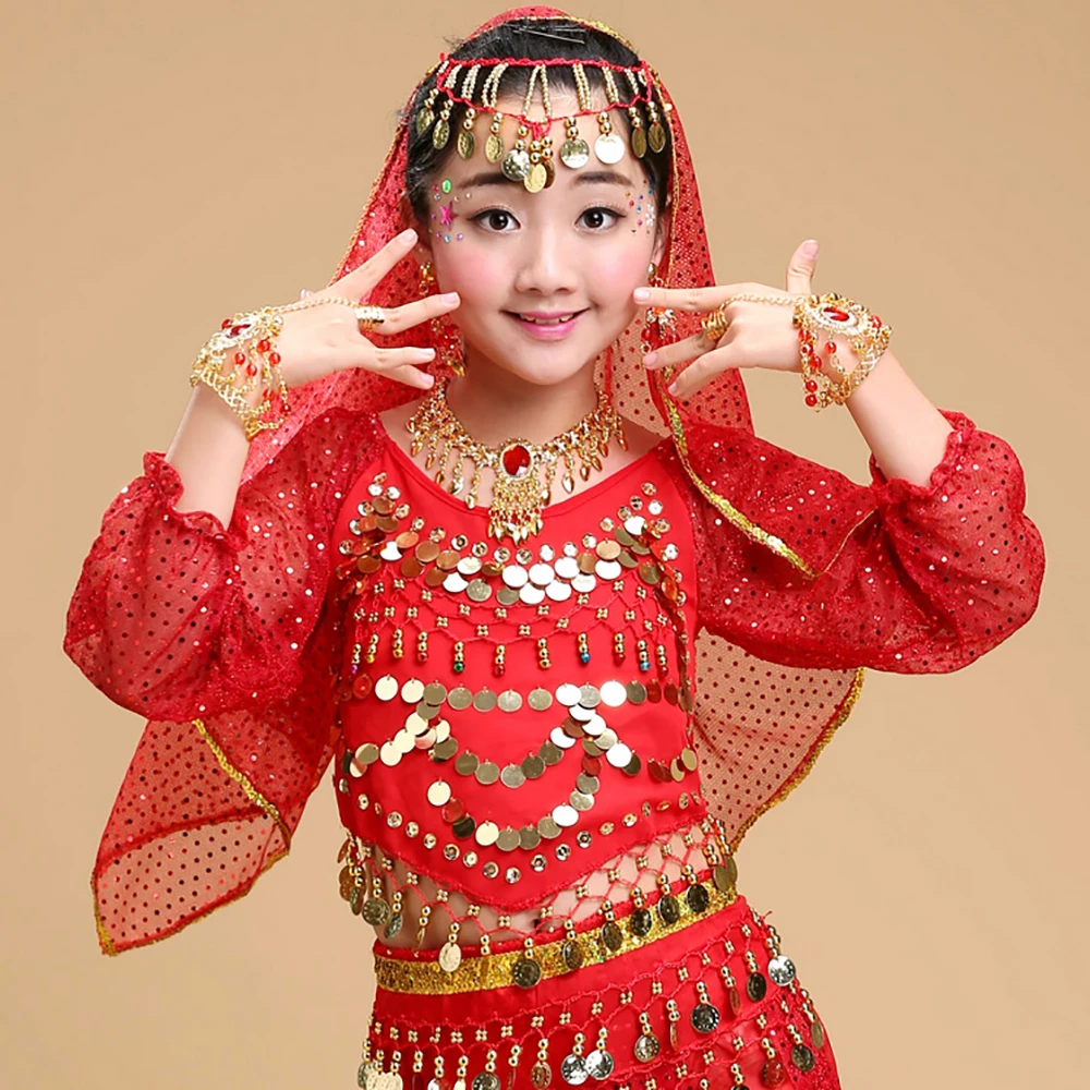 Sexy Belly Dance Shirt For Girl Red Yellow Blue Long Sleeve Silk Tops ...
