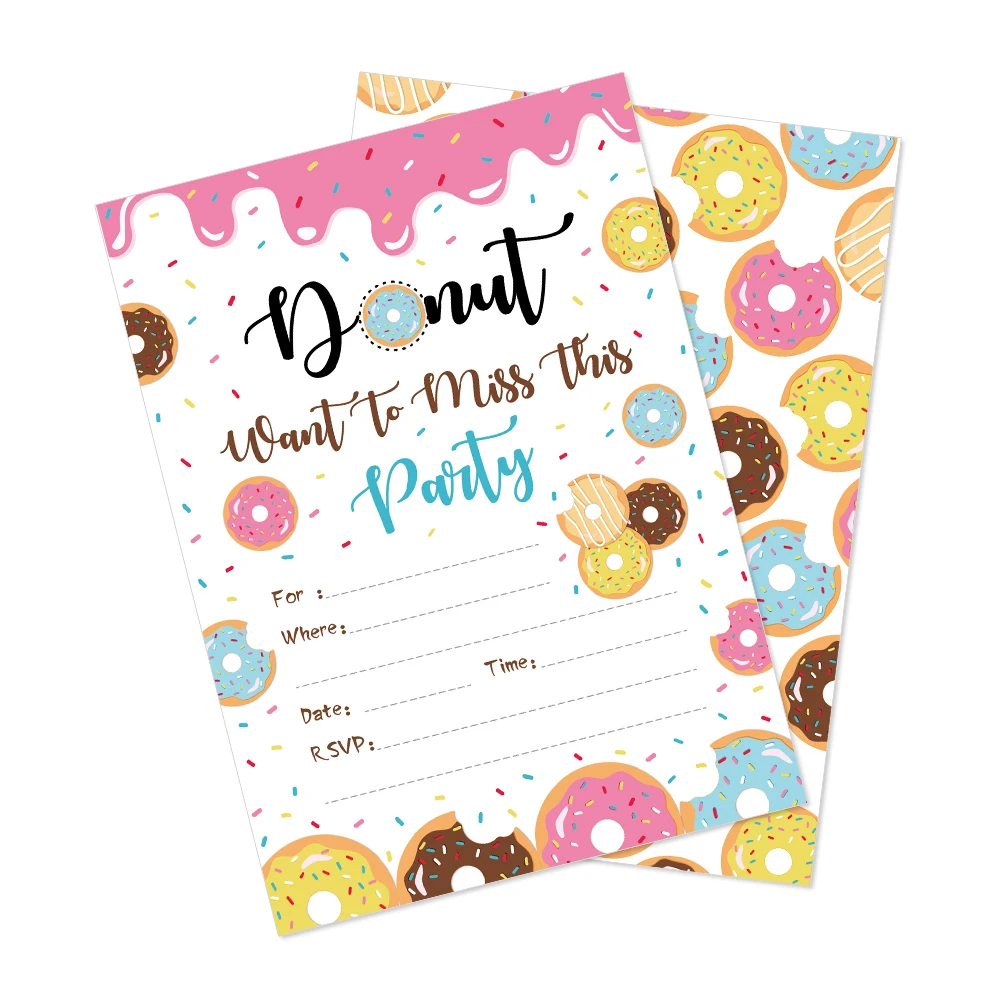 Donuts Theme Birthday Theme Invitations Cards Pink Sweet Donut ...
