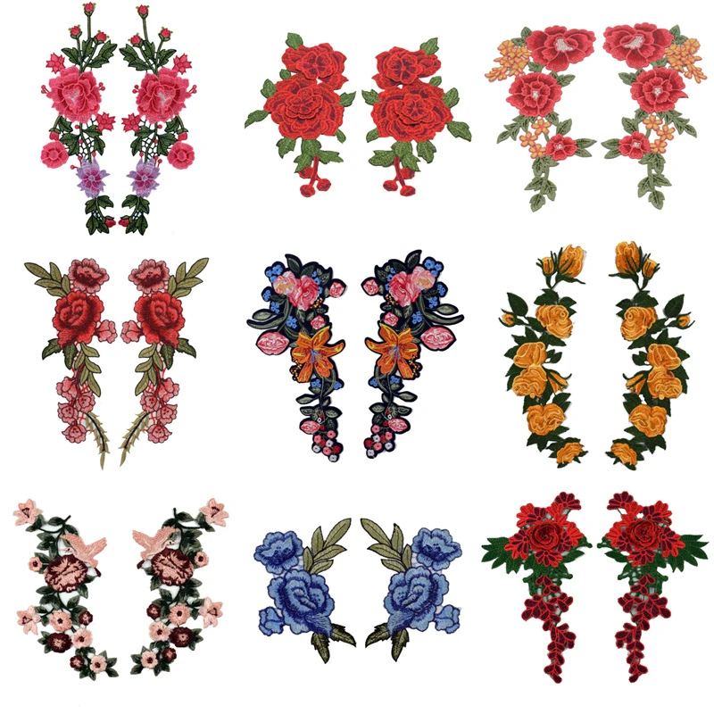 2pc/set Embroidery Rose Flower Patch Applique Diy Crafts Stiker For ...