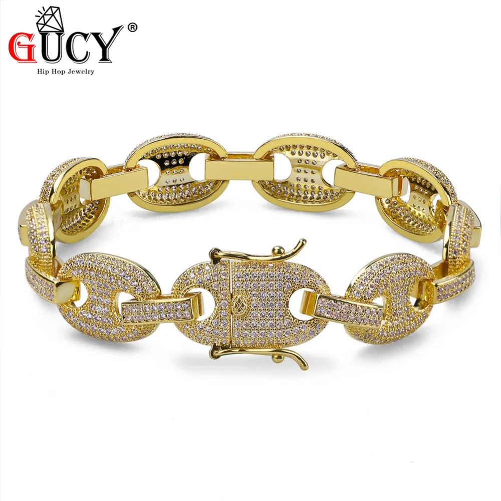 GUCY pulsera de Hip Hop para hombre, Material de cobre, chapado en oro ...