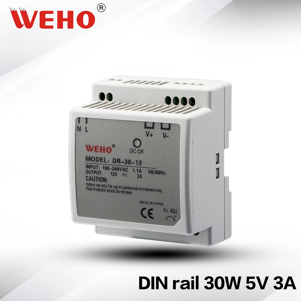 (DR 30 5) 85 264VAC input 30W 5VDC DIN Rail Single output power supply ...