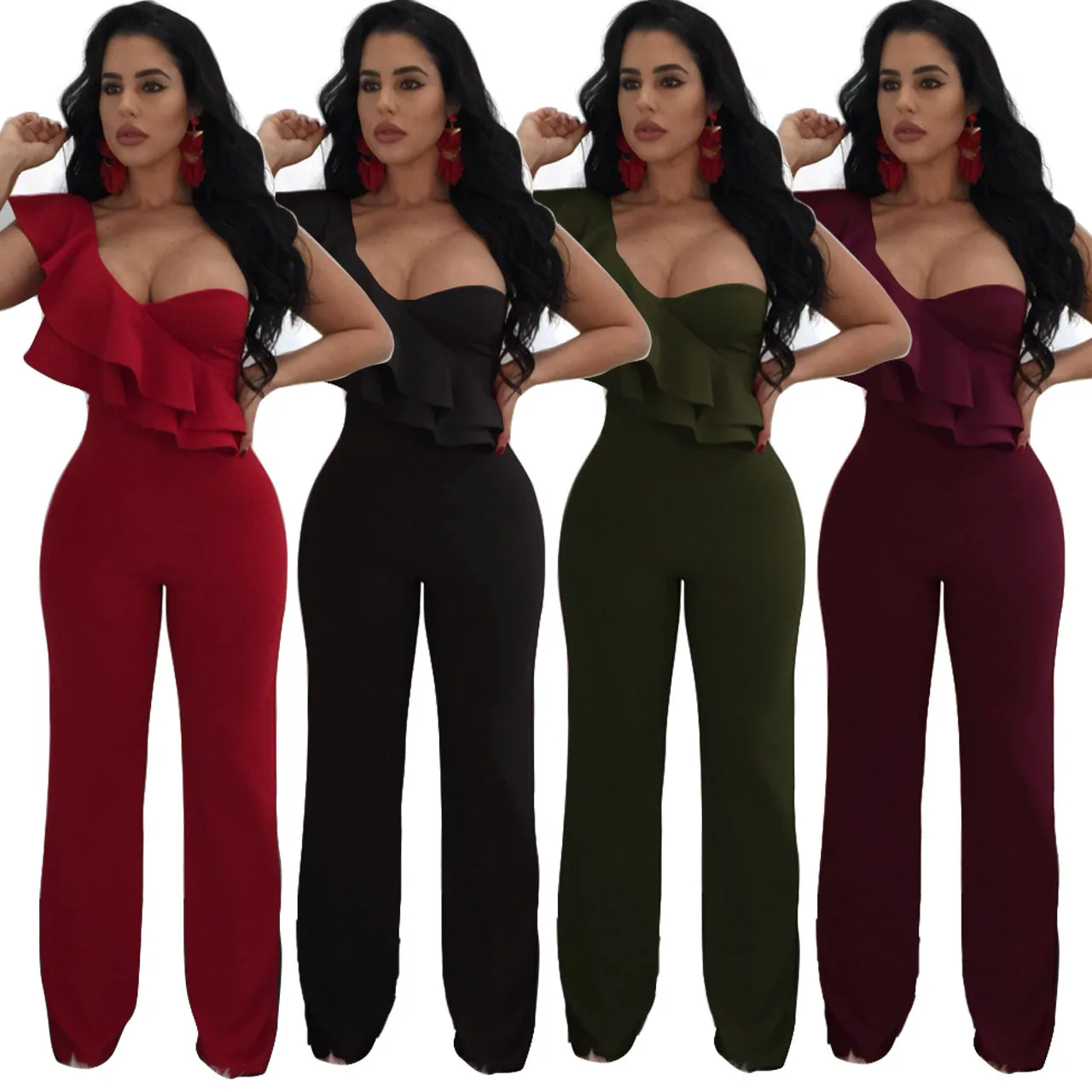 Imysen 2018 verano primavera moda jumpsuit un hombro Ruffles mujeres ...
