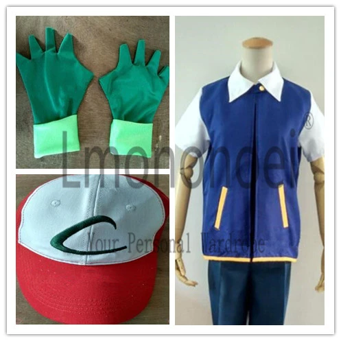 Ash Ketchum Trainer Costume Cosplay Jacket + Pants+Gloves + Hat|cosplay ...