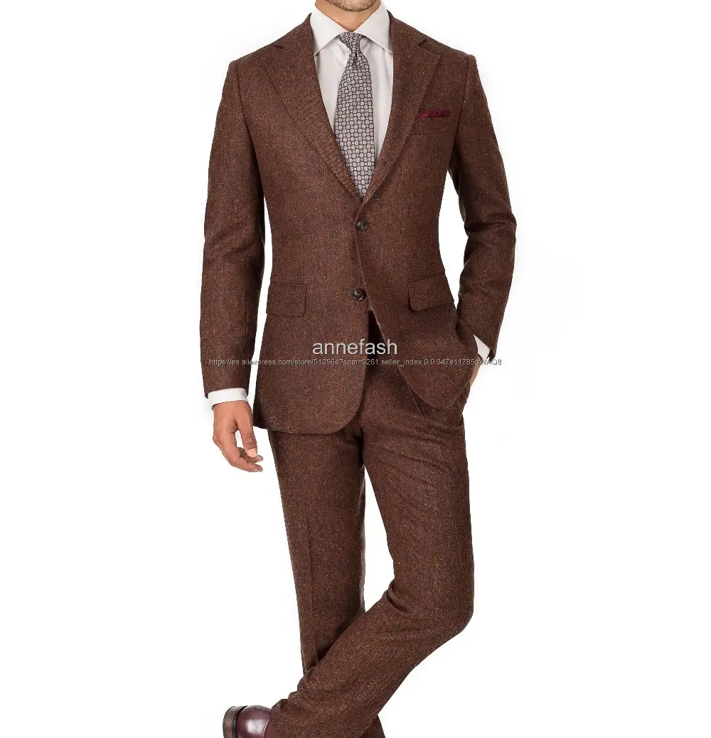 New style Retro melange color spot copper brown donegal tweed men suit ...