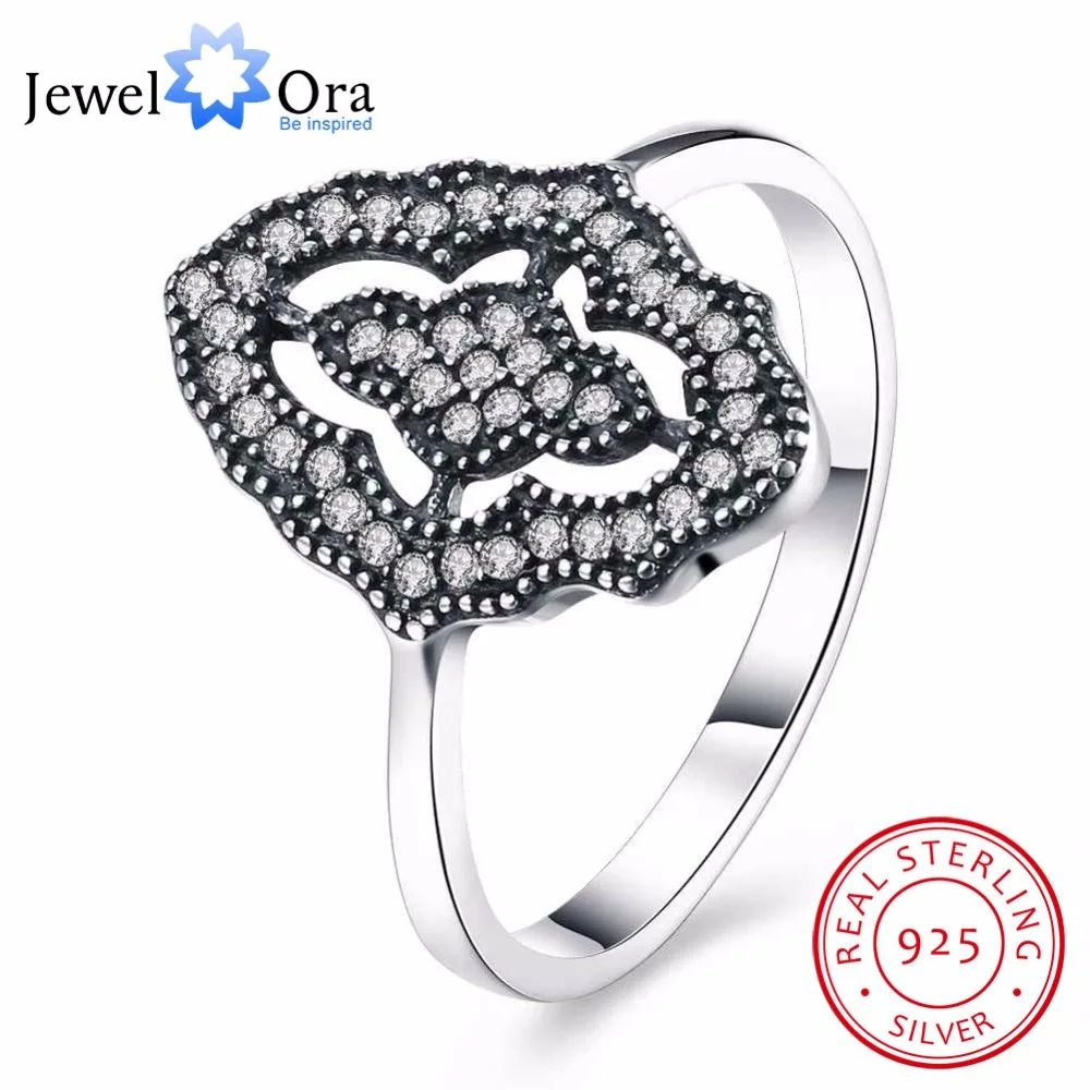 Sólida 925 Anel de Prata Esterlina CZ Espumante Flor Estilo Acessórios ...