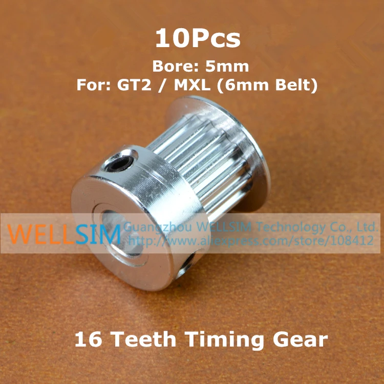 10Pcs GT2 Pulley 16 Tooth 16tooth Bore 5mm teeth MXL Timing Gear ...