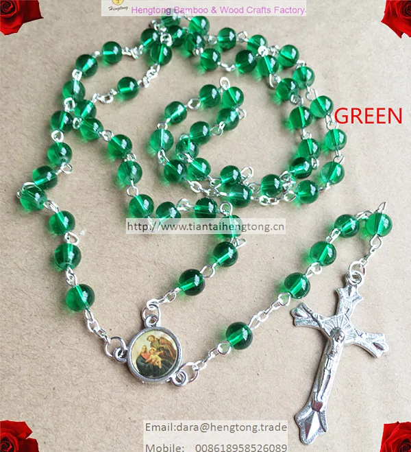 3pcs/pack 6mm Bead Green Color Alloy Cross Rosary, Religious Rosary ...