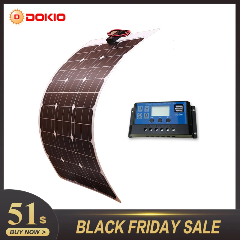 Best Seller DOKIO Brand 50W 18V Flexible Solar Panel China + 10A 12V ...