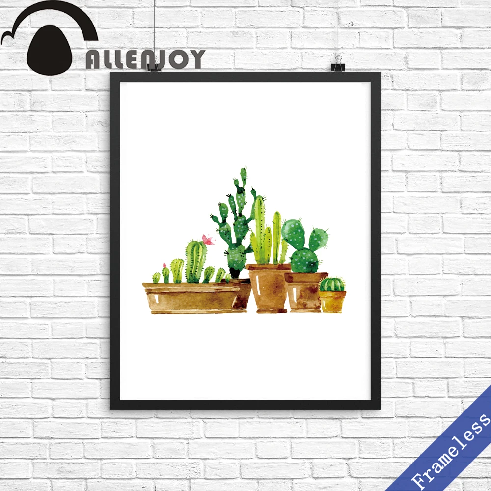 Unframed Canvas print Hand Painted watercolor cartoon Potted plants ...