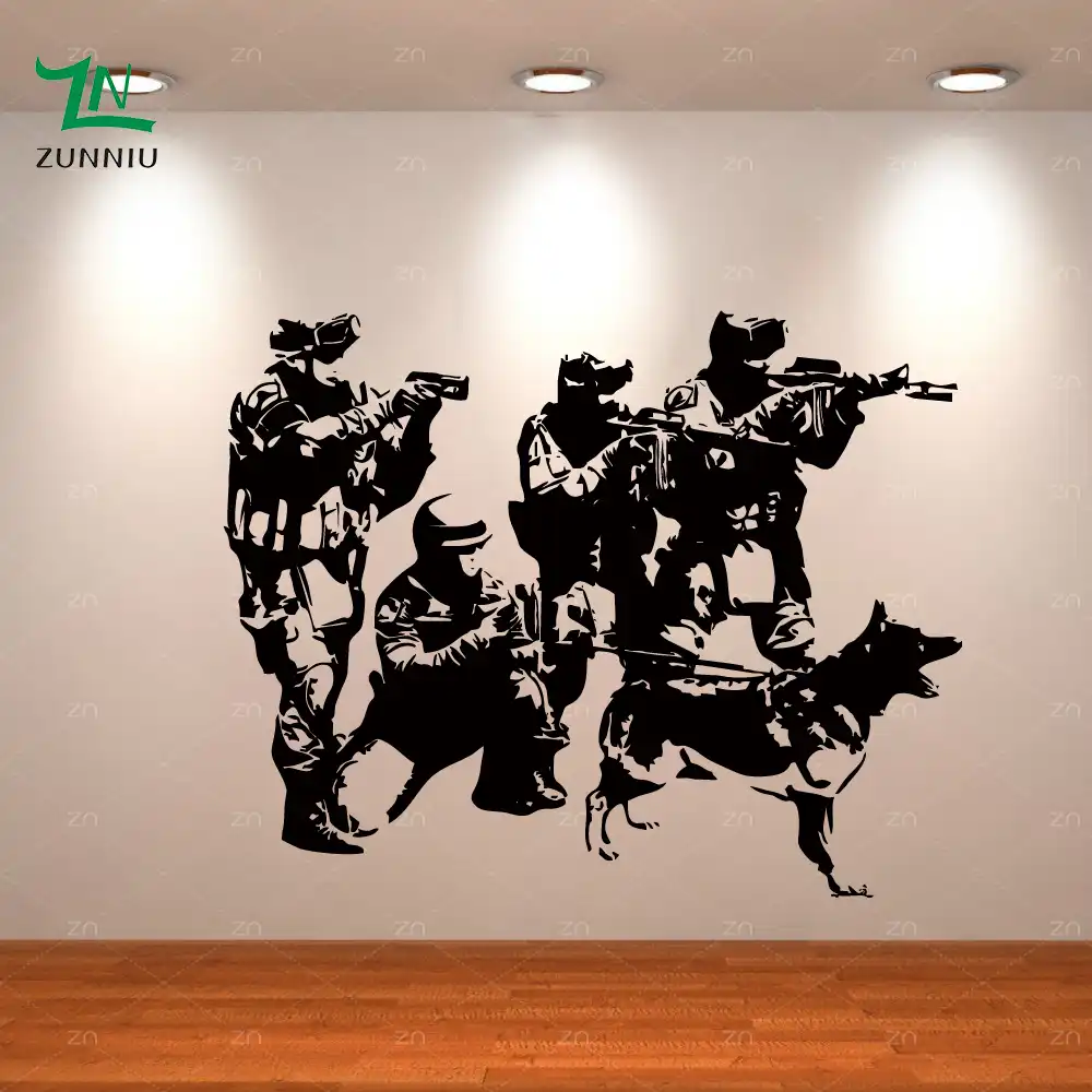 C099 SWAT Team Military Army Soldiers Dogs Removeable Vinyl Wall ...