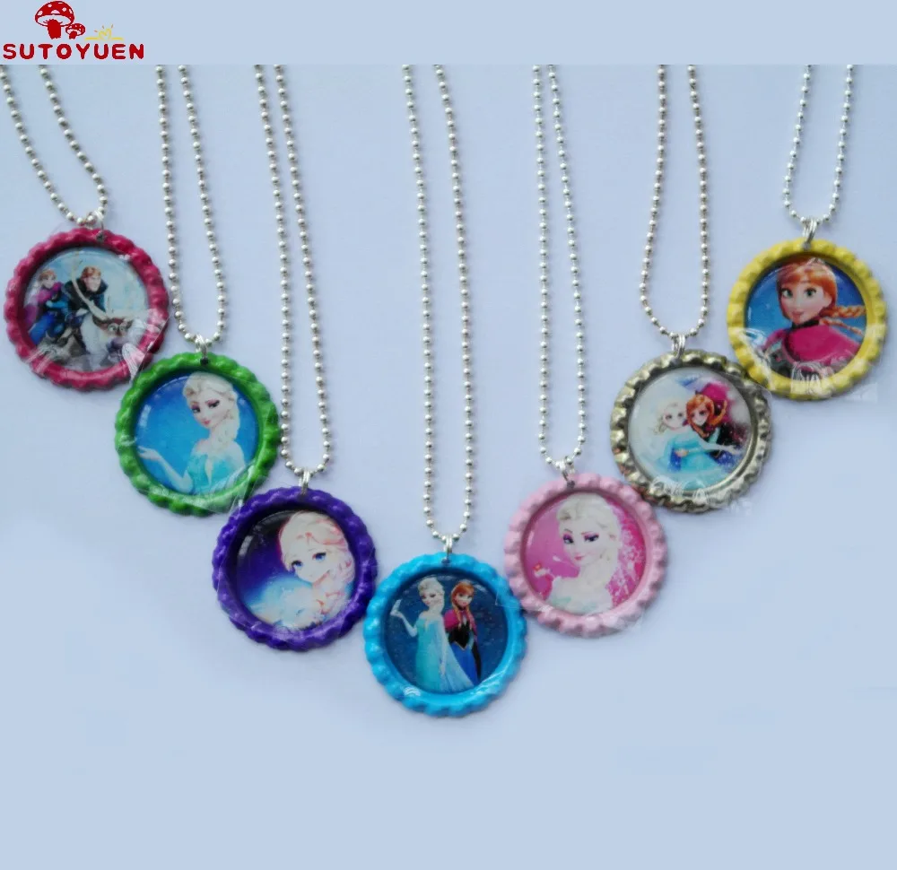 Free Shipping 50pcs Children Princess Elsa Anna flattened Bottle Caps ...