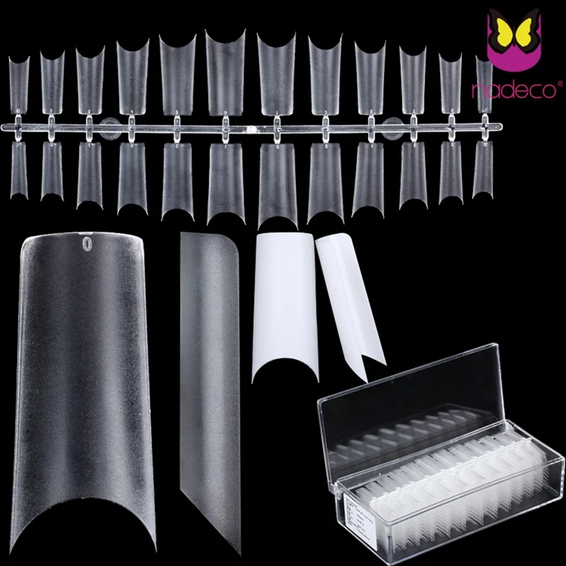 Ultra Thin Clear Half Cover Acrylic False Nail Tips Deep C-curve Square ...