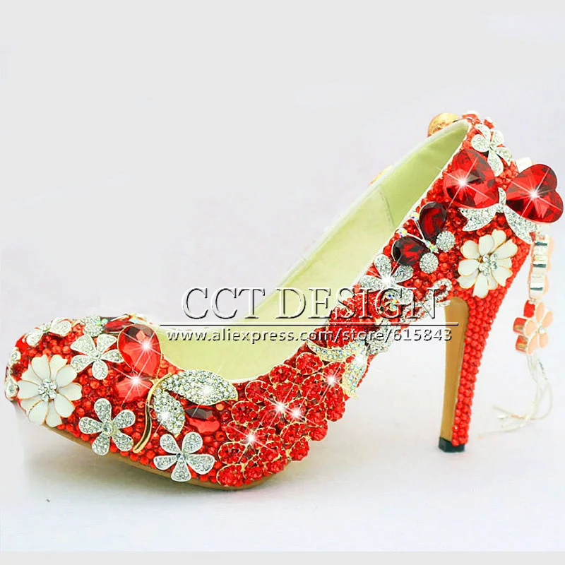 2016 Summer Fashion Luxury Red Rhinestones Wedding Shoes Woman Unique ...