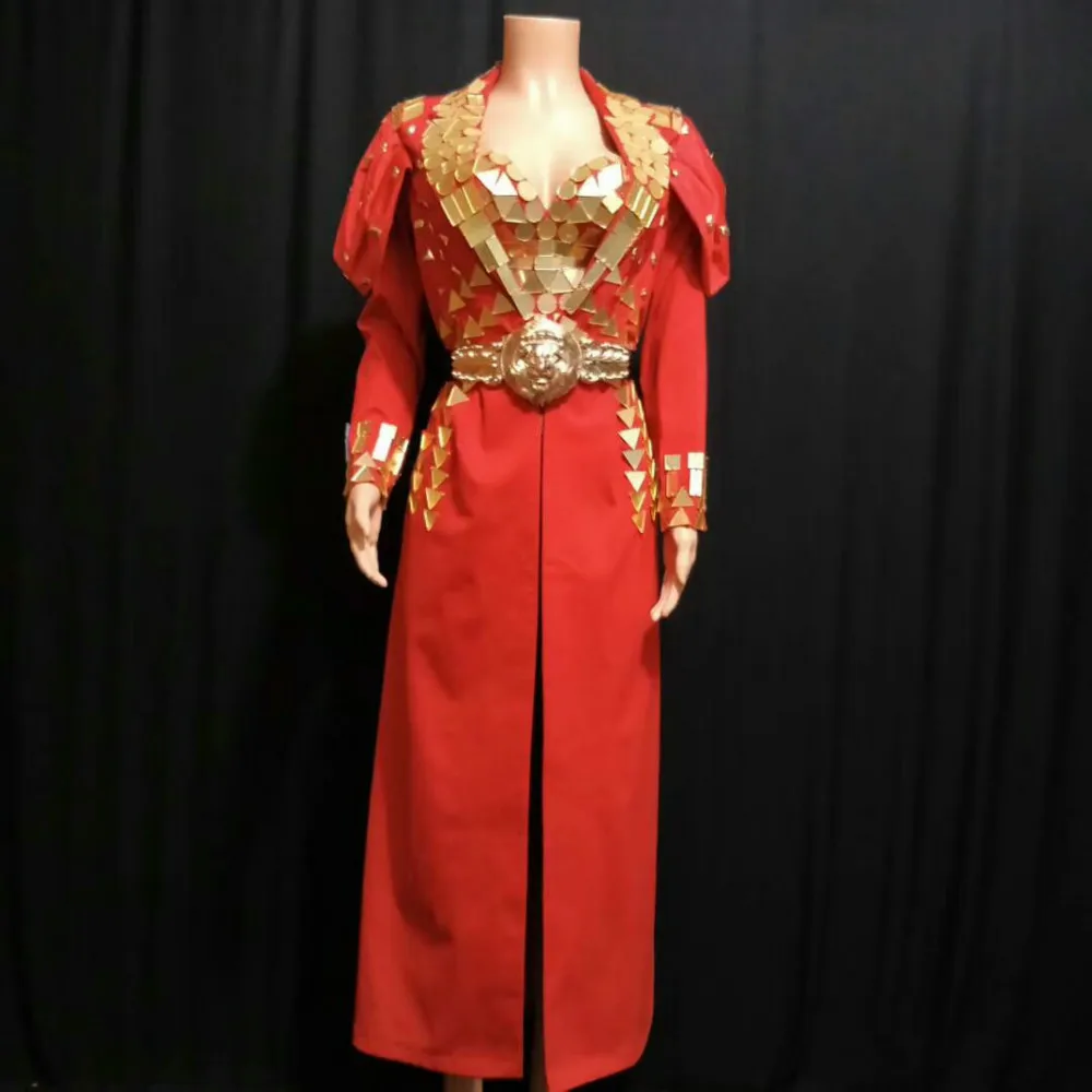 Sparkly Gold Sequined Long Sleeve Outfit 3 Pieces Set Women Singer ...