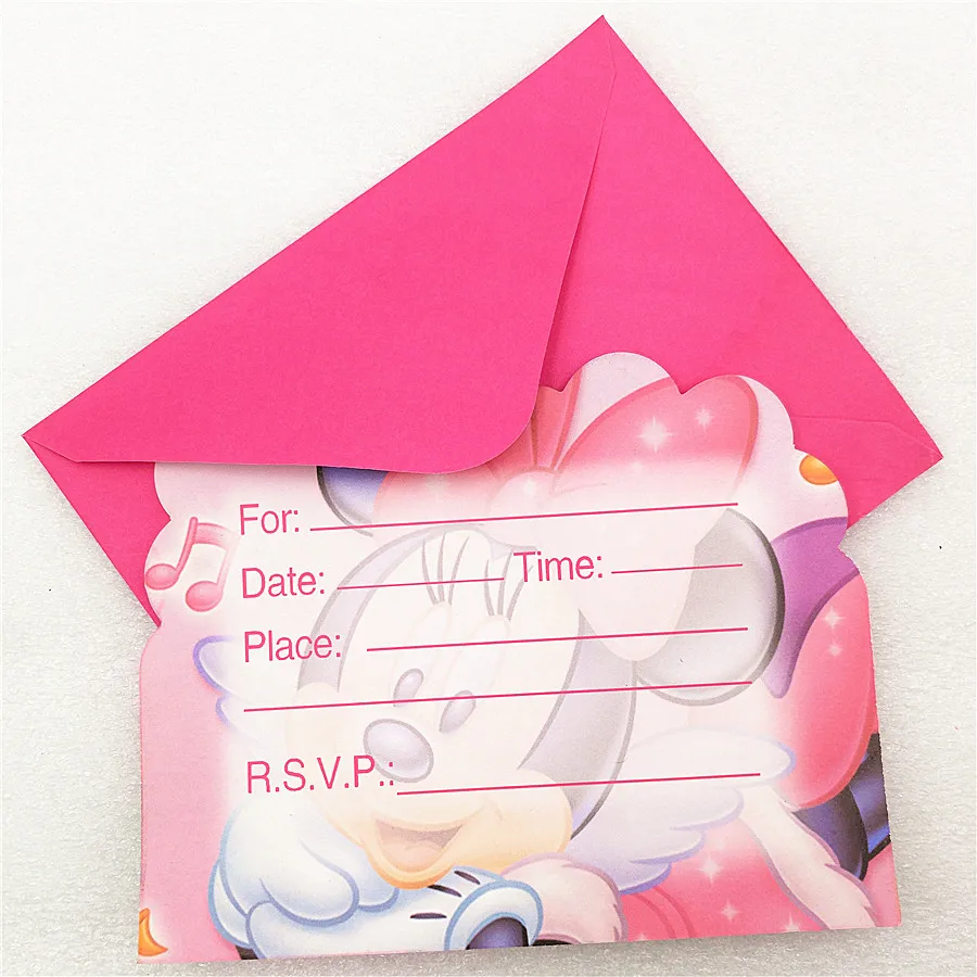 6pc Invitation Cards Envelope Minnie Mouse party supplies Kid Birthday ...