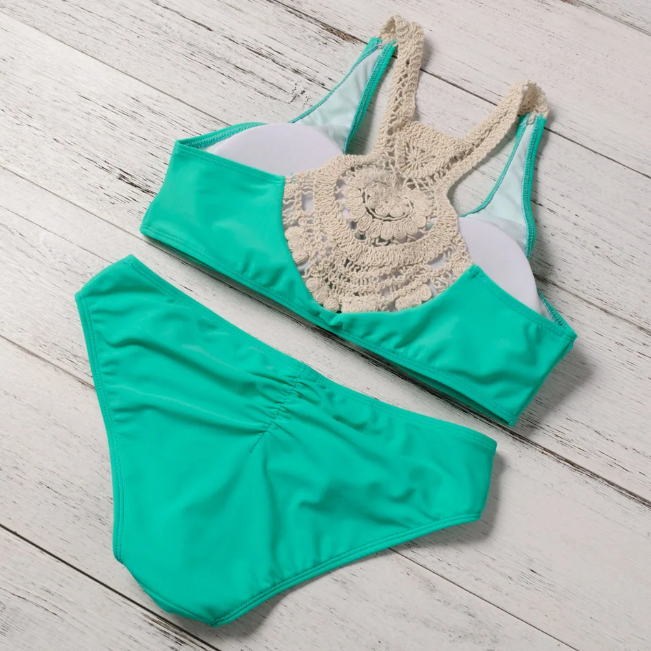 Lace Bikinis Set Women Bandeau Swimwear Padded Swimsuits Bathing Suit