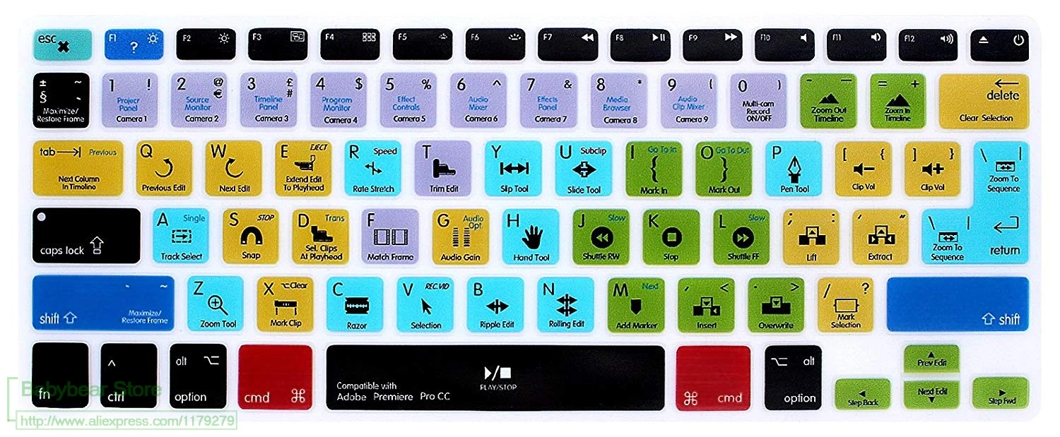 Adobe Premiere Pro CC Shortcuts Keyboard Cover Silicone Skin For