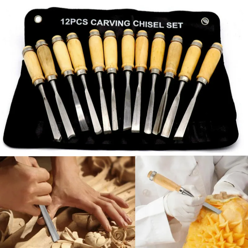 12Pcs/set Professional Carving Hand Chisel Tool Set Carpenters ...