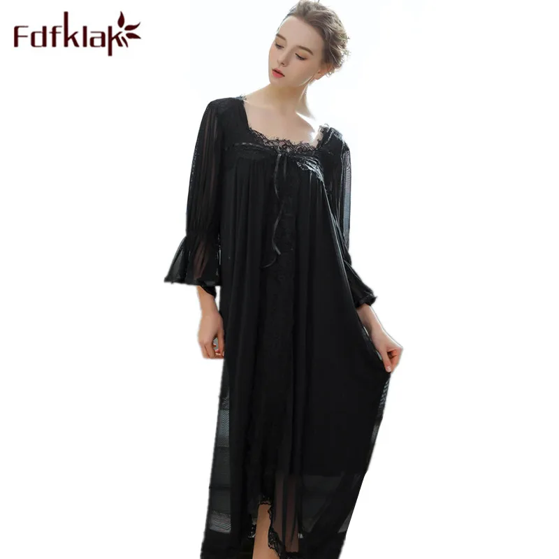 Fdfklak Sexy Bride Lingerie Long Nightgown Sleepwear Spring Summer Lace