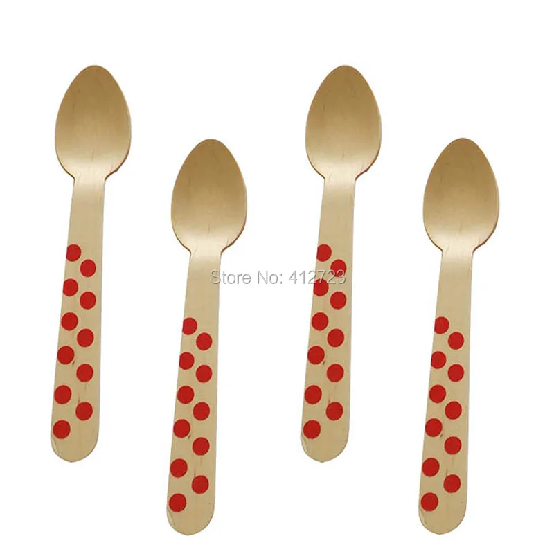 Red polka dots wooden spoons honey spoon baby shower icecream spoons ...