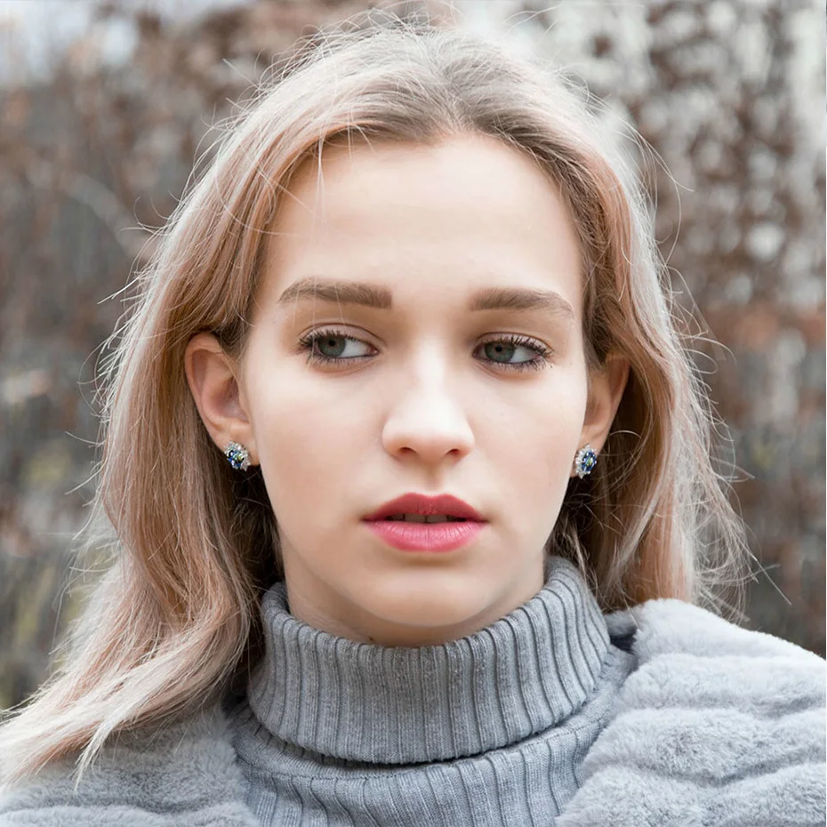 Kuolit натуральный Blueish мистический кварцевый камень серьги-гвоздики для женщин 925 пробы ...