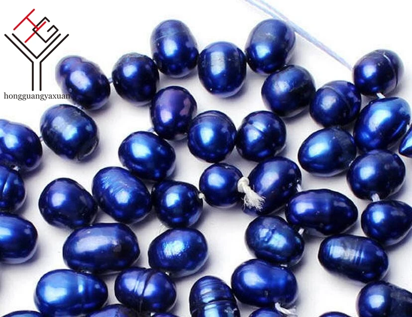 Perla de agua dulce Natural alargada ovalada de una hebra, Perla Azul ...