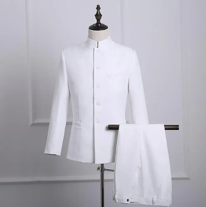 White 2019 new arrival slim hinese tunic suit men suit set with pants ...