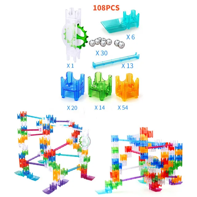 108PCS,30 Marbles Cubes Ball Maze Building Blocks DIY Marble Run ...