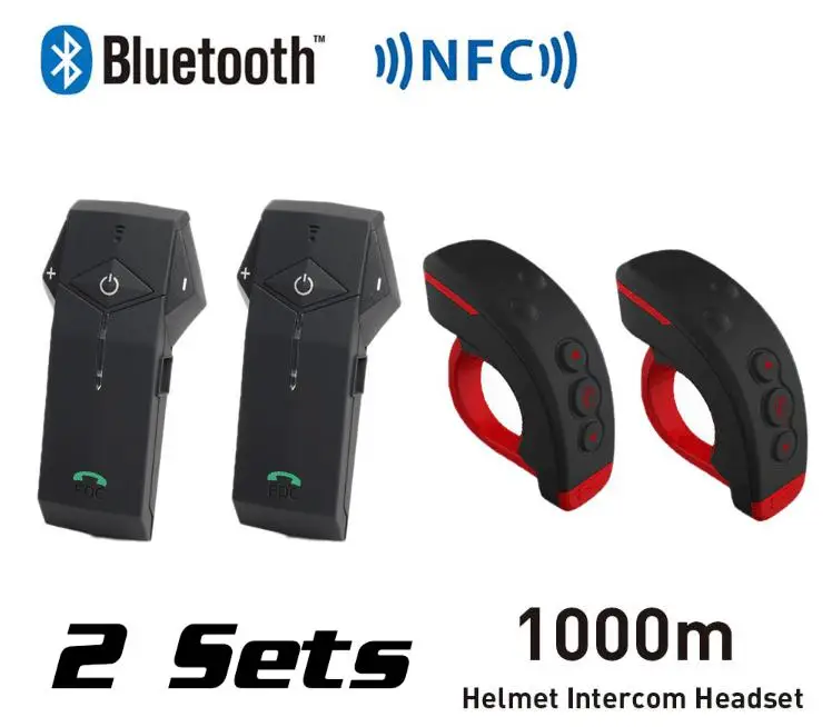 2 Sets 1000M BT Motorbike Helmet Bluetooth Intercom Interphone Headset ...