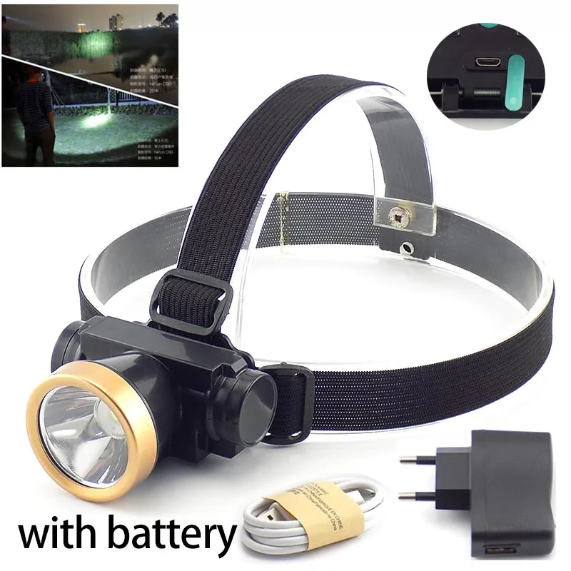 high powerful LED Headlamp USB rechargeable battery Head Lamp Torch ...