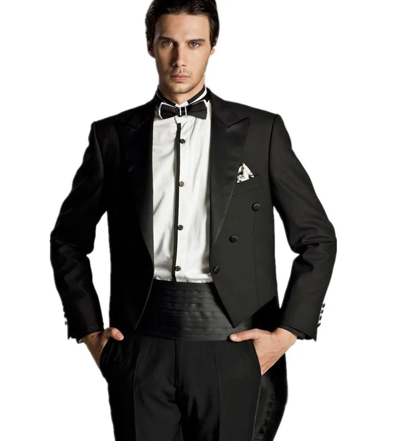Double Breasted Peaked Lapel Men Suits For Wedding Groomsmen Black