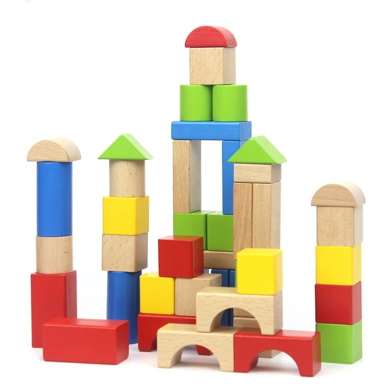 50pcs Multicolored Geometric Baby Wooden Blocks Toys - Beech Wood ...