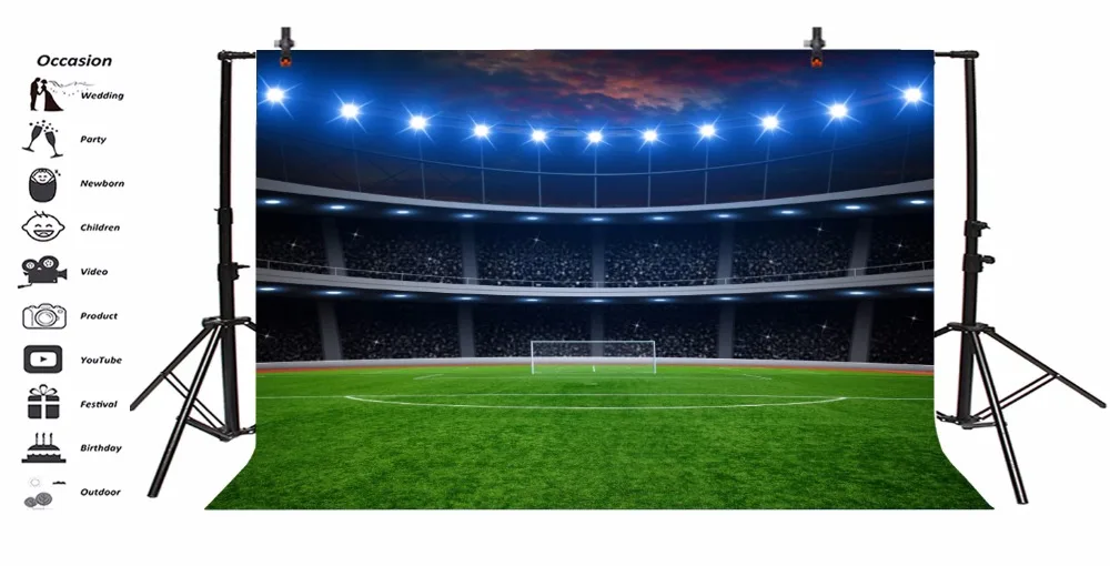 Laeacco Soccer Backgrounds Goal Stadium Spotlight Green Grass Child ...