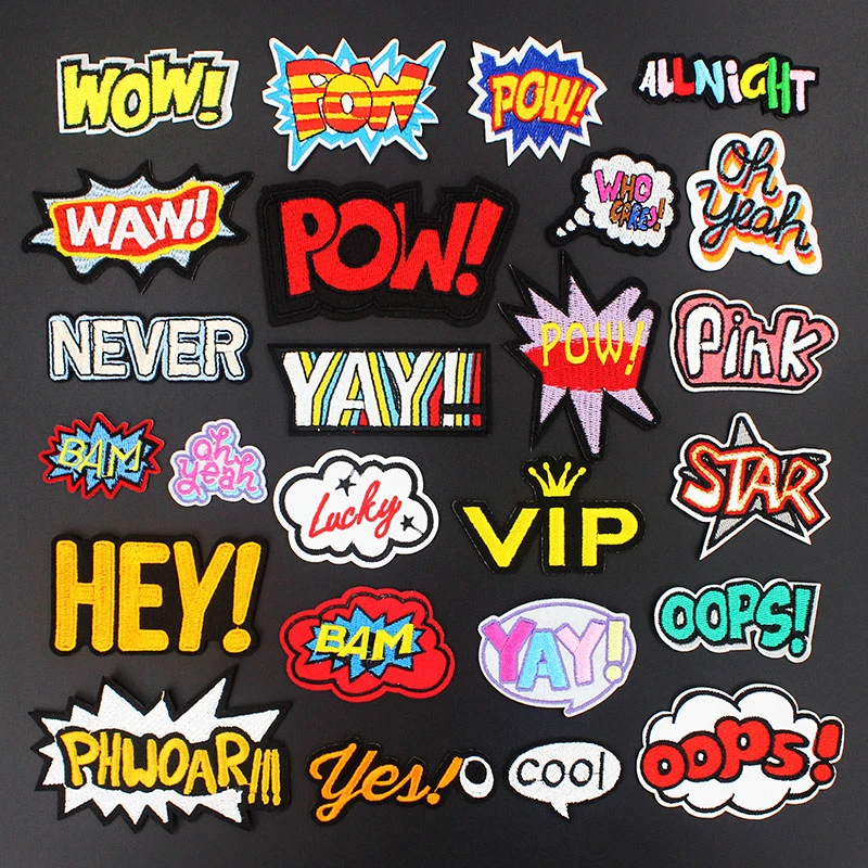 Popular WOW OOPS POW HEY Oh Yeah Transfer Iron on Patches for Clothing ...
