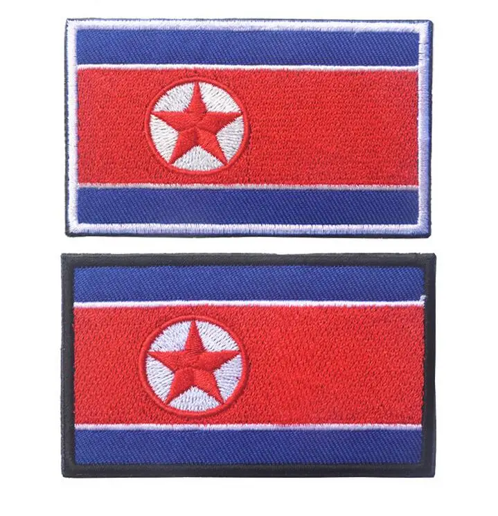 2pcs Embroidery DPRK Flag Patch Cloth North Korea Flag Badge Hook Loops ...