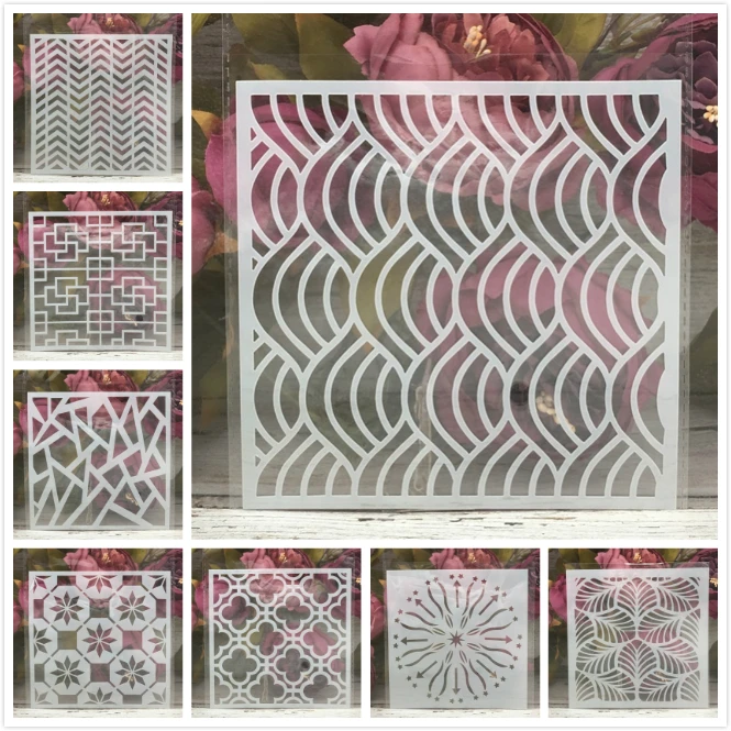 8pcs/set 6" Leaves Circle Cloud Diy Layering Stencils Painting ...