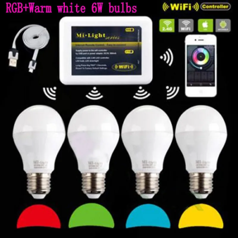 Mi Light Ios Android App E27 6w Rgbw (rgb+warm White ) Led Bulb 2.4g ...