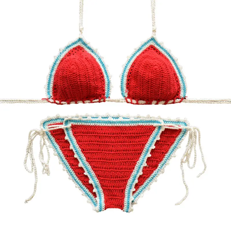Women Sexy Swimsuit Crochet Knitting Bikini Set Girl Bikini Swimwear Beach Suit Biquini Pad Bath