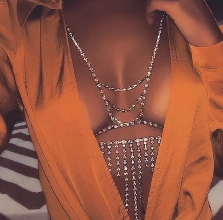 Buy Luxury Crystal Long Chain Body Jewelry Gold Silver