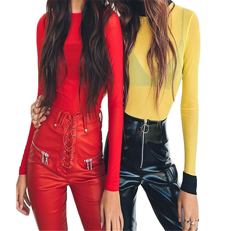 2017 Sexy Women Blouses See Through Transparent Mesh O Neck Long Sleeve ...