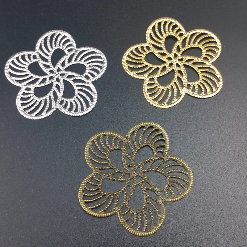 20 unids/lote de 50mm de filigrana de Metal folwer Slice Charms base ...
