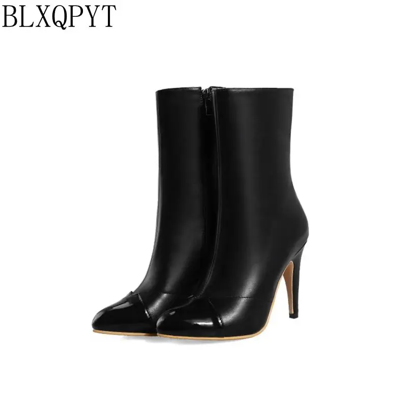 BLXQPYT Botas cortas de tacón alto para mujer, botines de plataforma con punta estrecha, talla ...