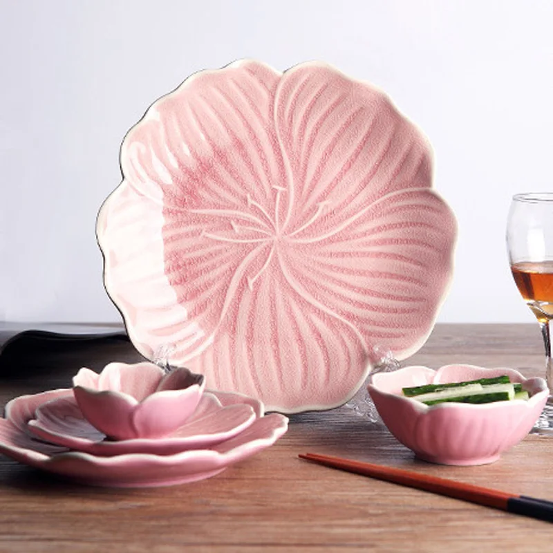 세라믹 도자기 얼음 균열 유약 Daffadilly 꽃 모양 접시 식기 세트 (6 pcs) 일본식|porcelain teacup ...