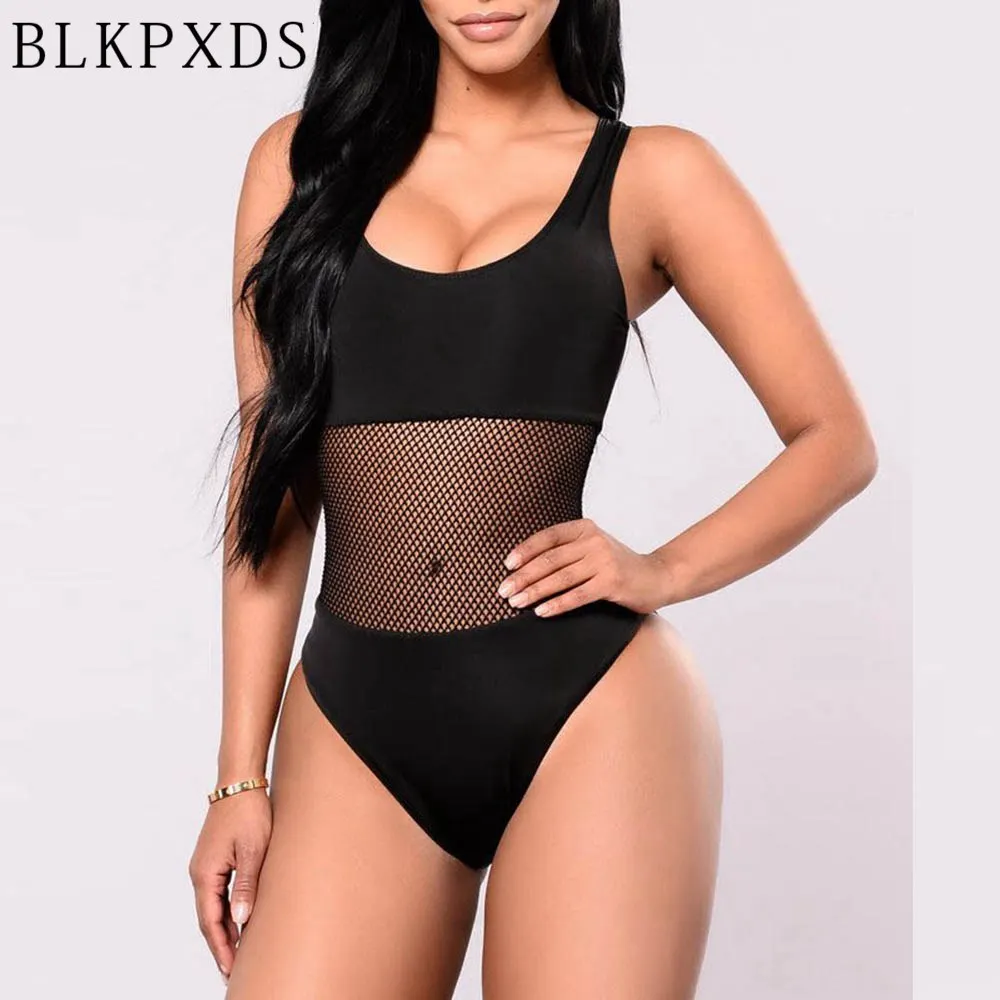 Summer Black O Neck Sleeveless Tank Net Ladies Jumpsuits Spandex Womens