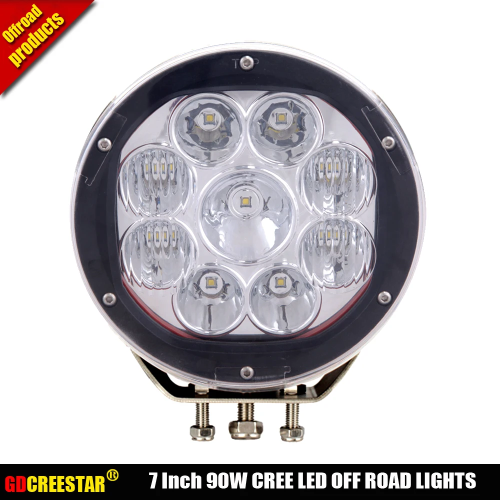 Black Red Lights 7 inch Round 90W LED Work Light 12V 24V IP67 LED Drive ...