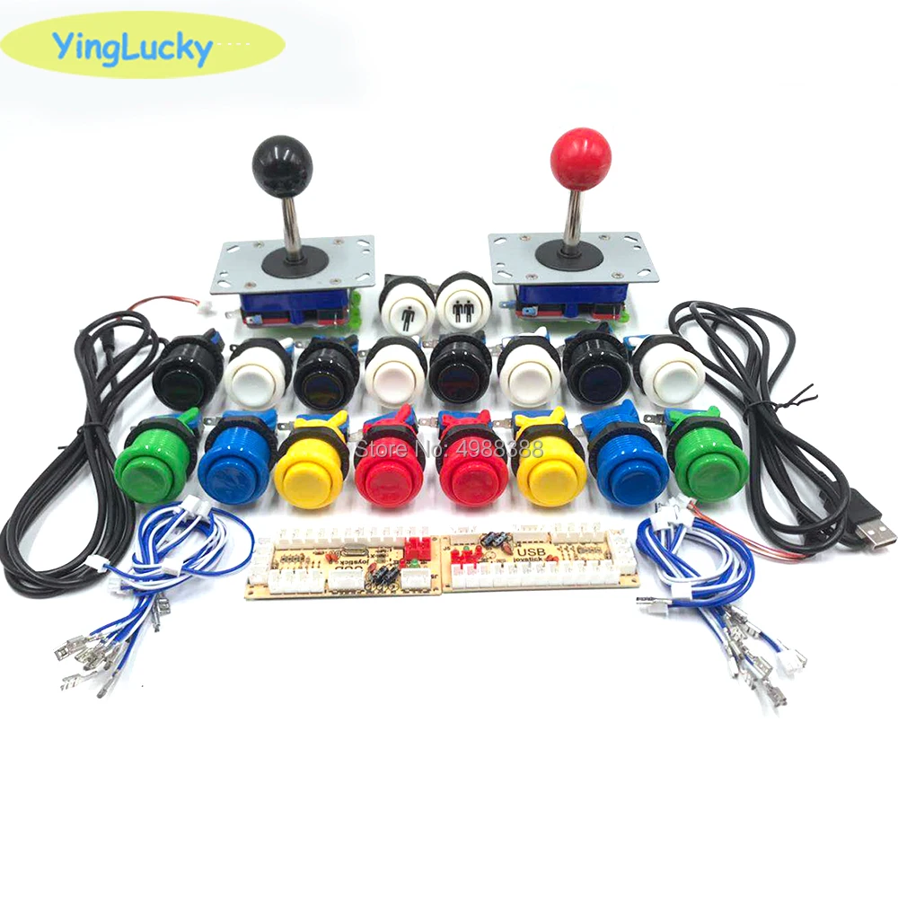 yinglucky 2 Players Arcade DIY Kit Zero Delay USB Encoder American Style Joystick 28mm Push ...