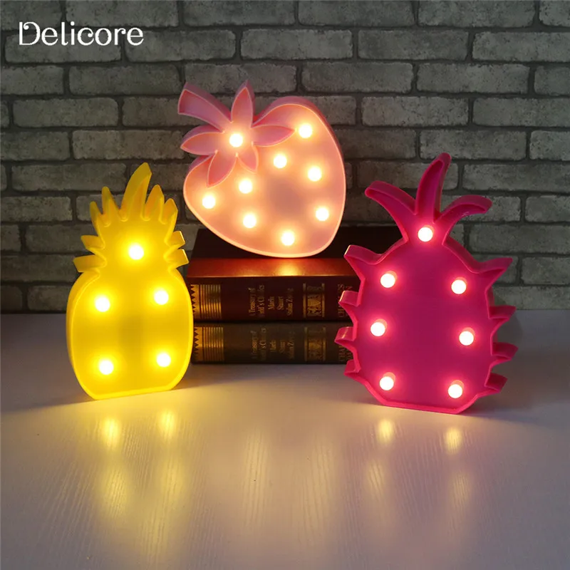 DELICORE Lovely Strawberry Light 3D Fruit Night Light LED Cute Marquee ...