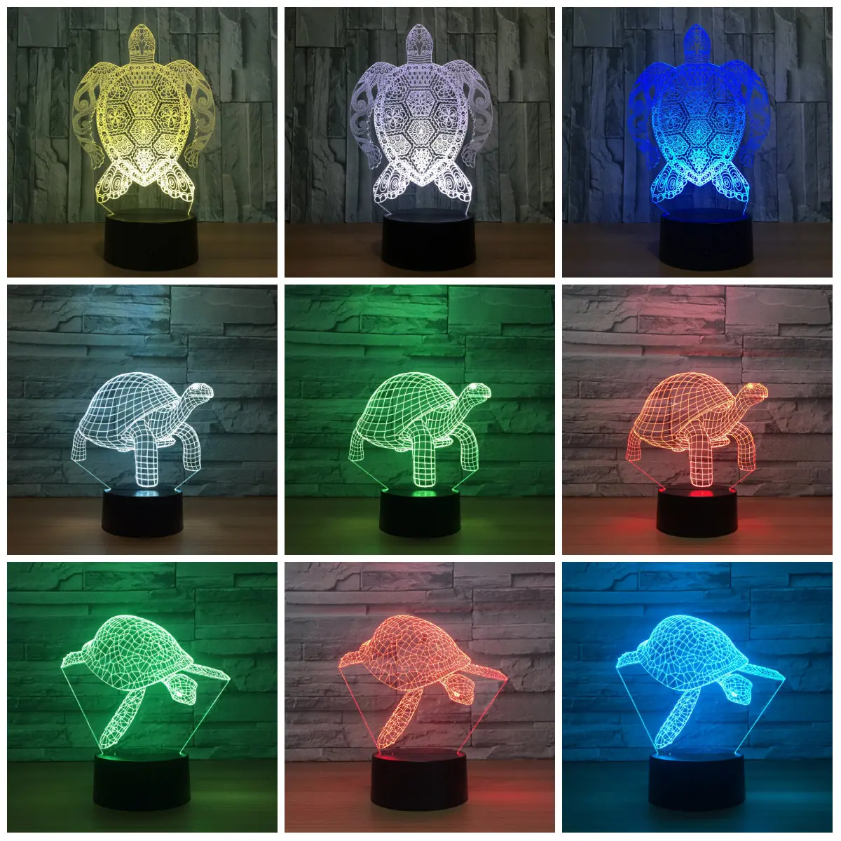 USB Table Desk Acrylic 3D Light LED Lamp Turtle Shape Luminaria Lampe ...